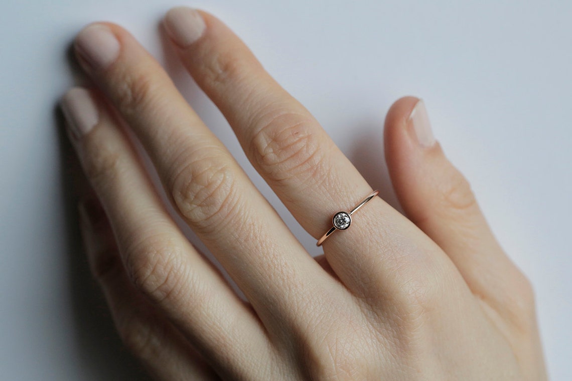 Simple Round Diamond Ring Round Diamond Solitaire Ring Rose - Etsy