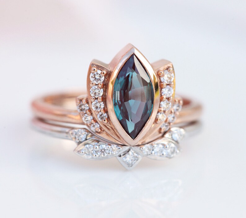 Zen Ring Set Lotus Engagement Ring Set Lotus Flower Ring - Etsy