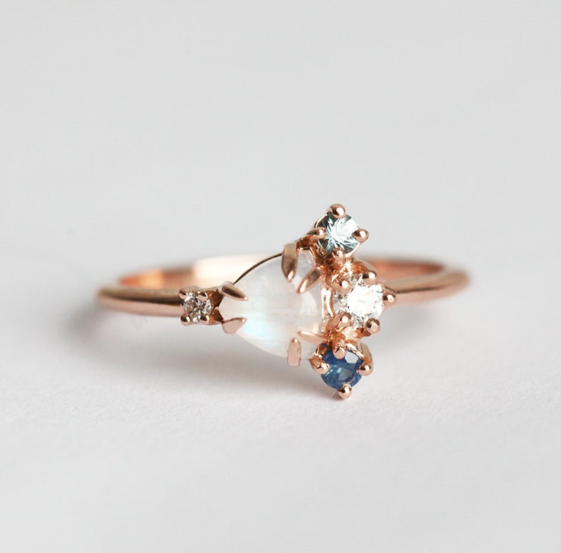 Trillion Moonstone Ring Unique Cluster Engagement Ring - Etsy UK