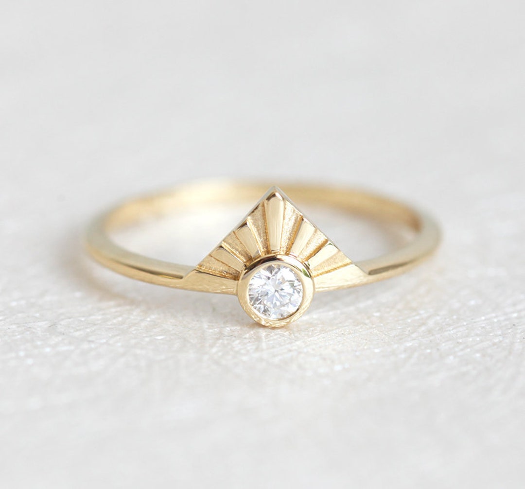 Sun Diamond Ring, Bohemian Diamond Engagement Ring, Unique Diamond ...