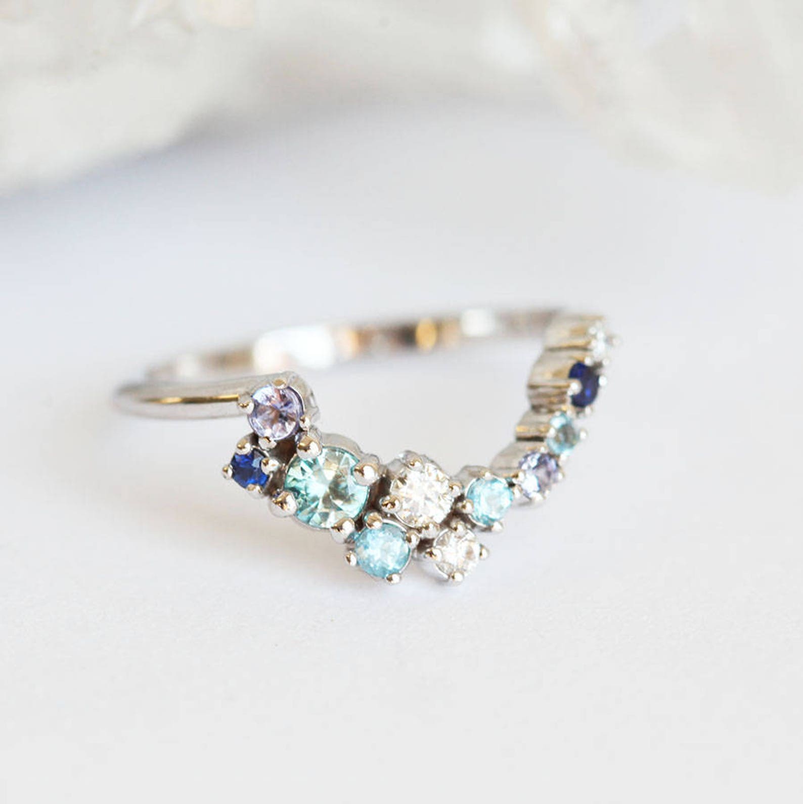 Multistone Wedding Band Cluster Wedding Band Unique Ring - Etsy