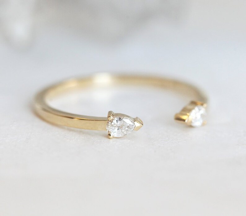Open Diamond Ring Yellow Gold With Pear Diamonds Teardrop - Etsy