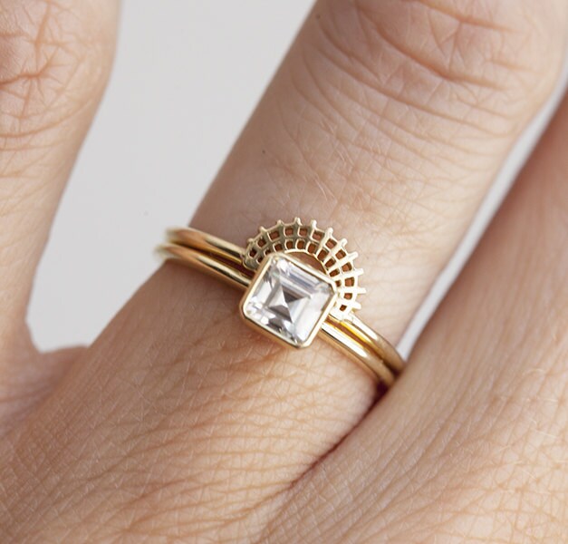Asscher Diamond Ring Asscher Solitaire Diamond Engagement | Etsy