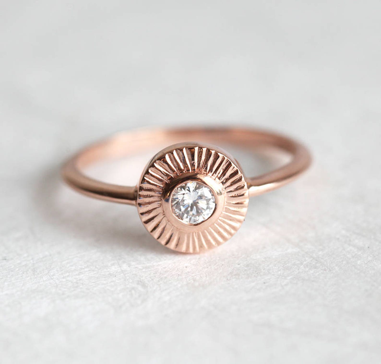 Sun Diamond Ring Solitaire Diamond Ring Round Diamond - Etsy Canada