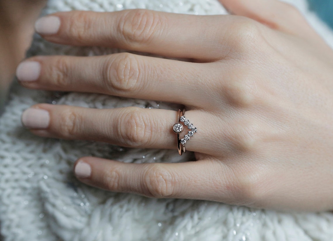 Diamond Wedding Set Diamond Ring Set Round Diamond Set With - Etsy