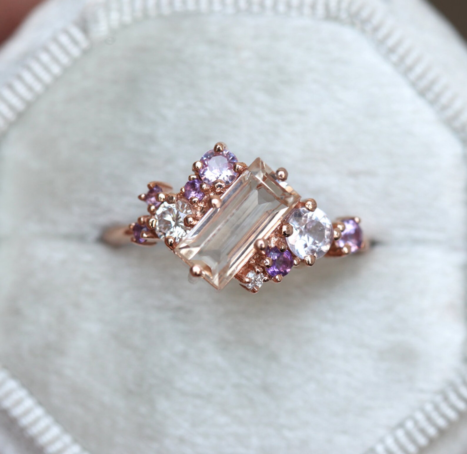 Morganite Cluster Engagement Ring Morganite Baguette Diamond - Etsy
