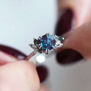 Hexagon Alexandrite Cluster Ring, Hexagon Moss Agate Cluster Ring ...