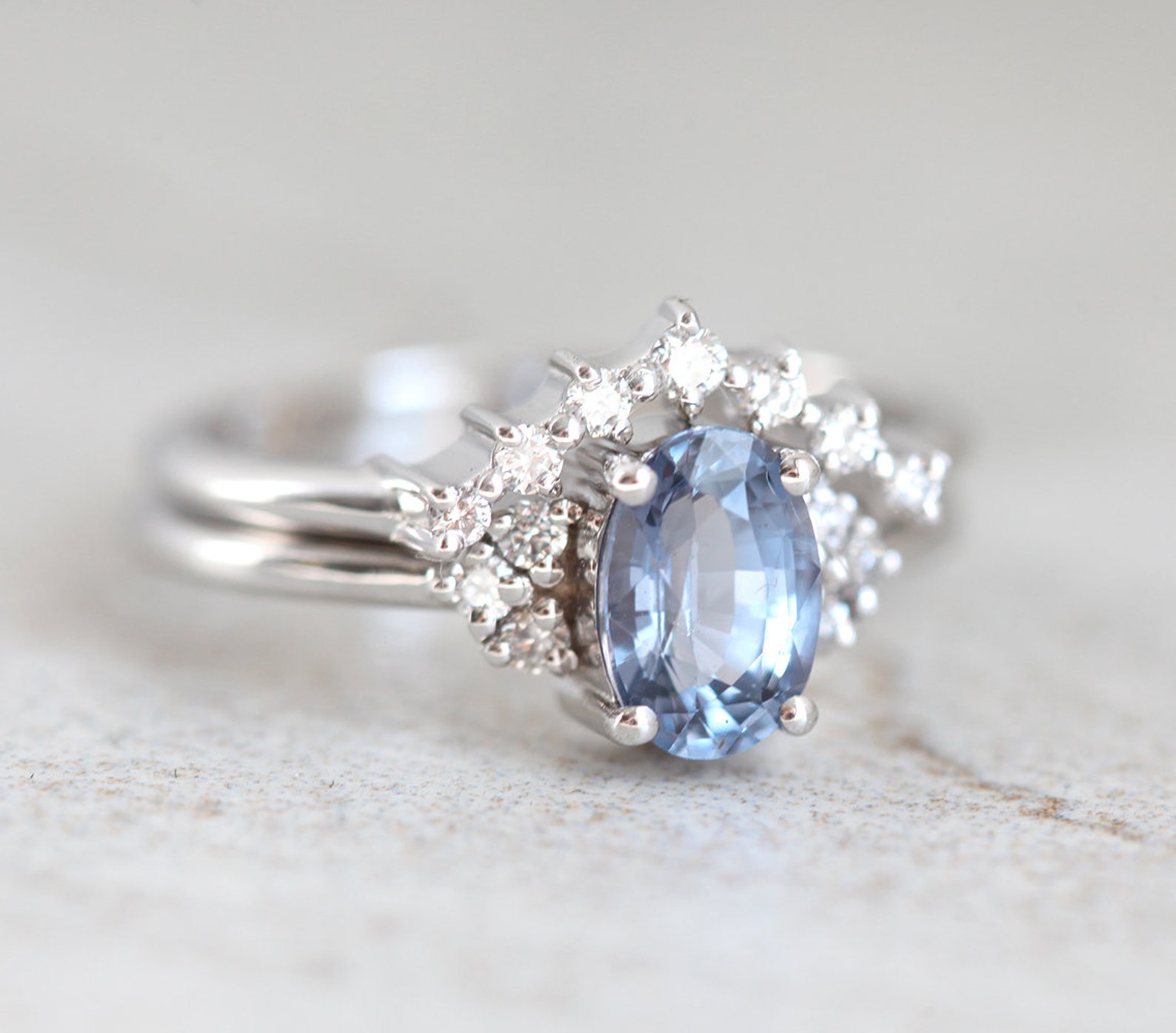 Blue Spinel Ring Set Light Puplish Blue Spinel Diamond Ring | Etsy