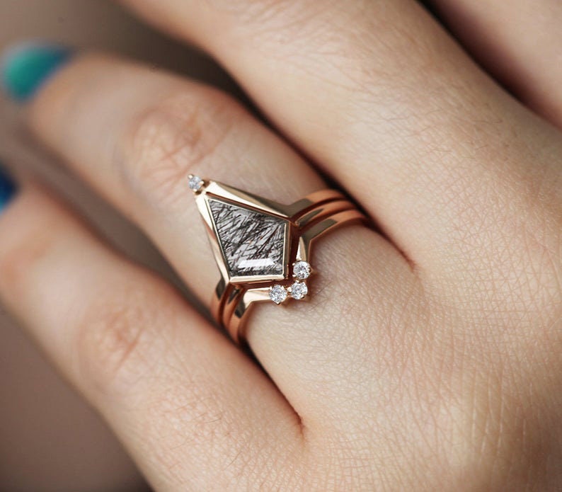 Kite Ring Rutilated Quartz Ring Kite Shaped Engagement Ring - Etsy