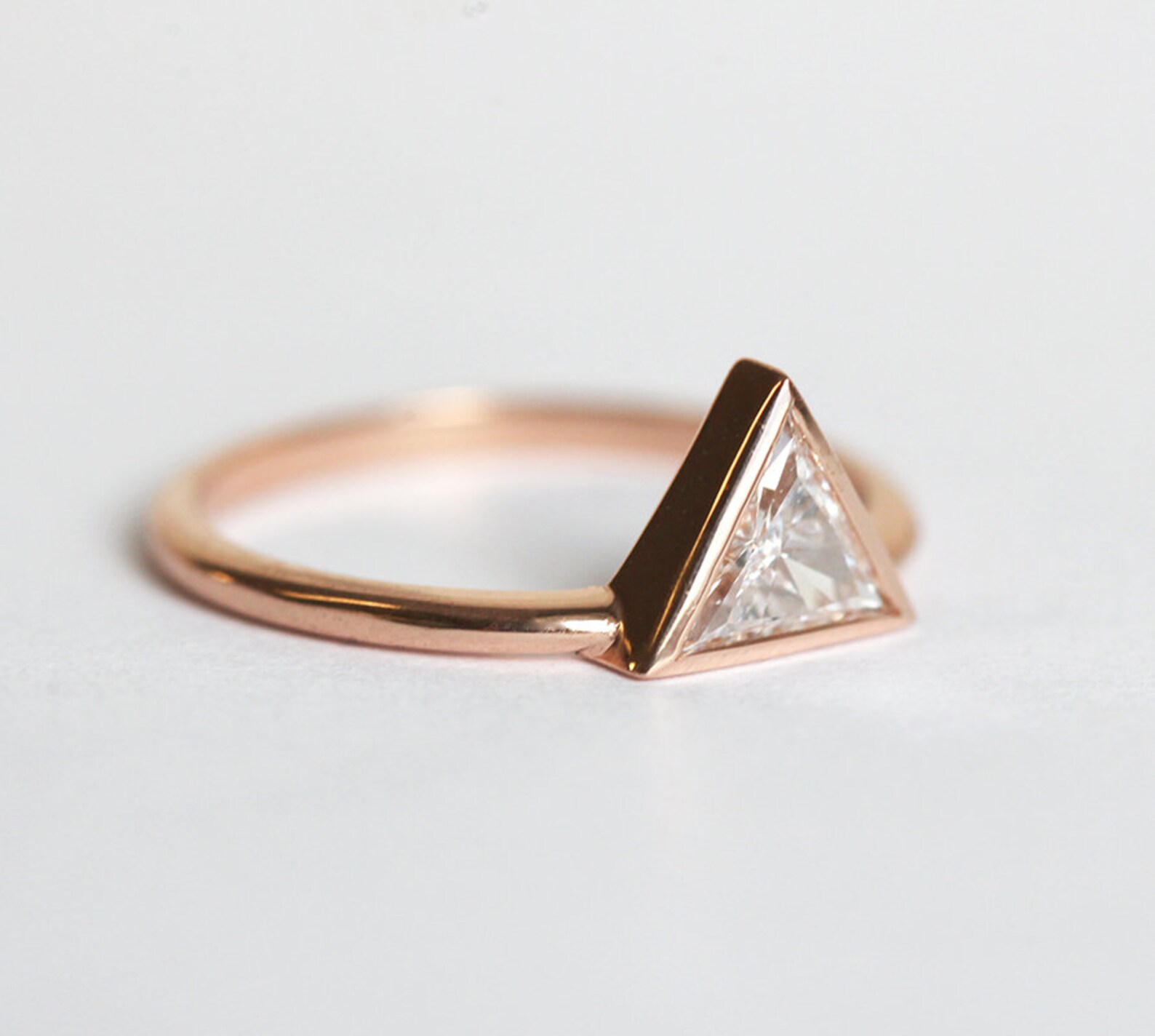 Triangle Diamond Ring Triangle Engagement Ring in Rose Gold - Etsy
