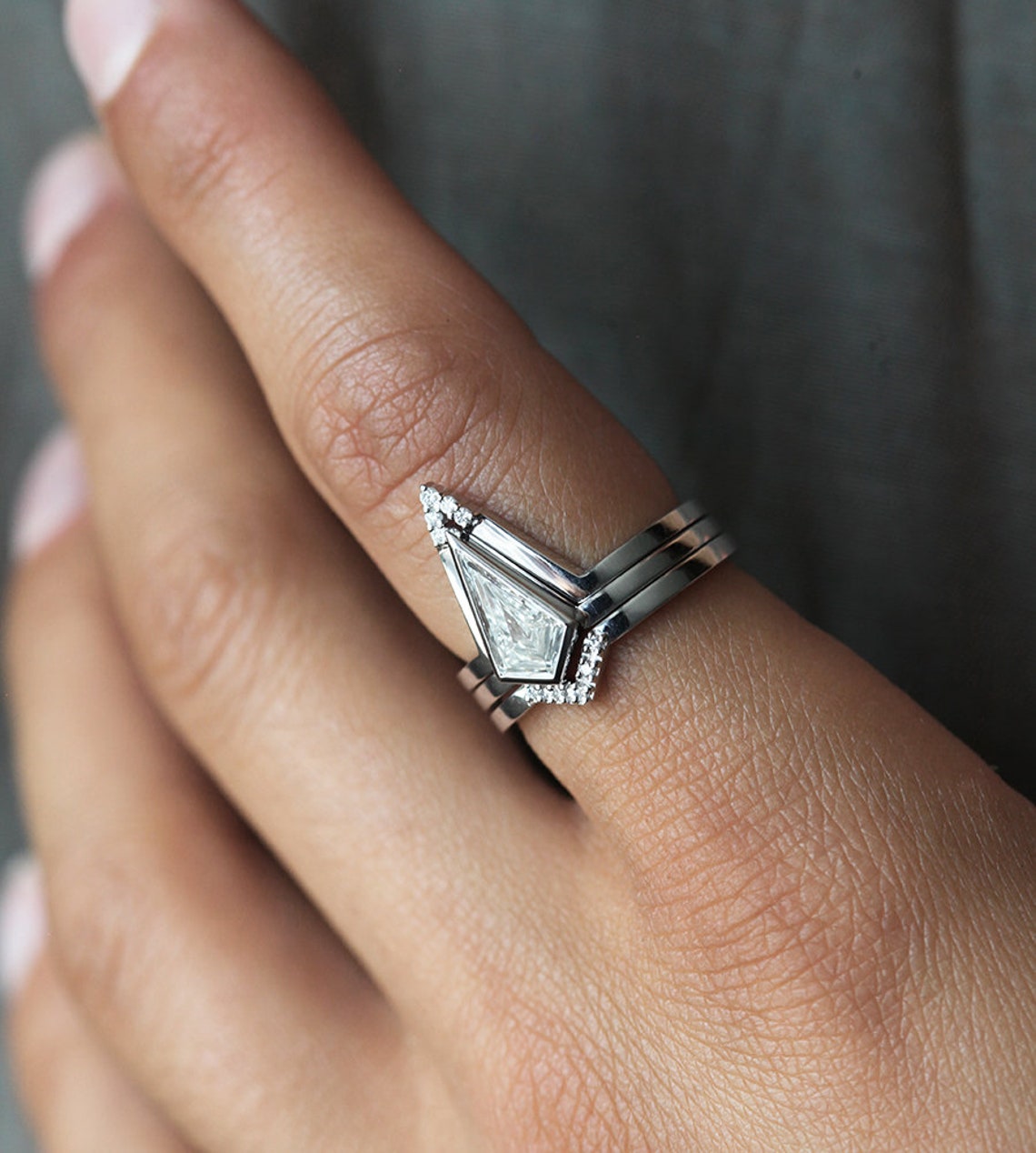 White Diamond Kite Ring Set Kite Diamond Engagement Ring Set - Etsy