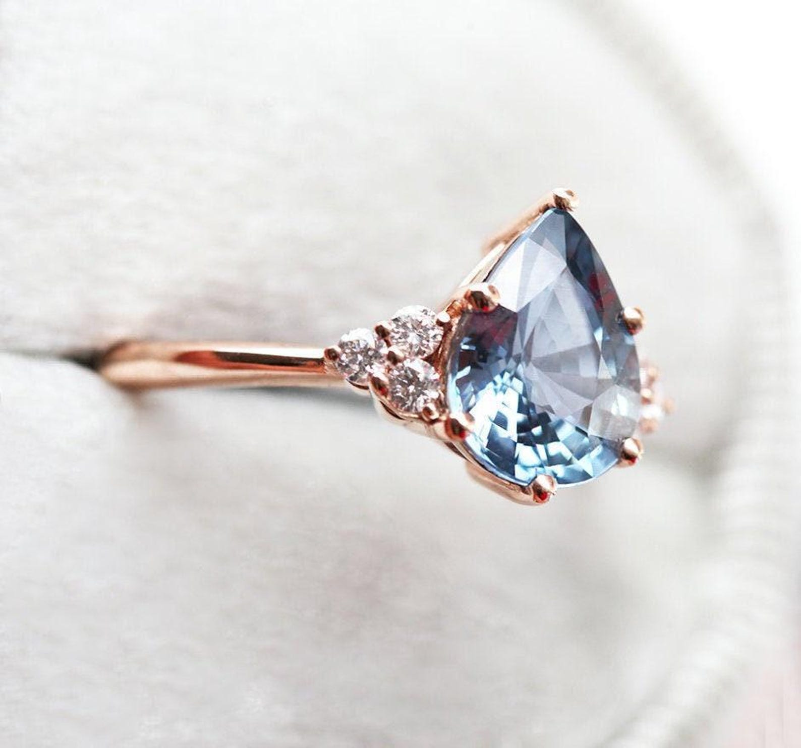 Pear Blue Sapphire Ring, Medium Blue Sapphire Engagement Ring, Sapphire ...