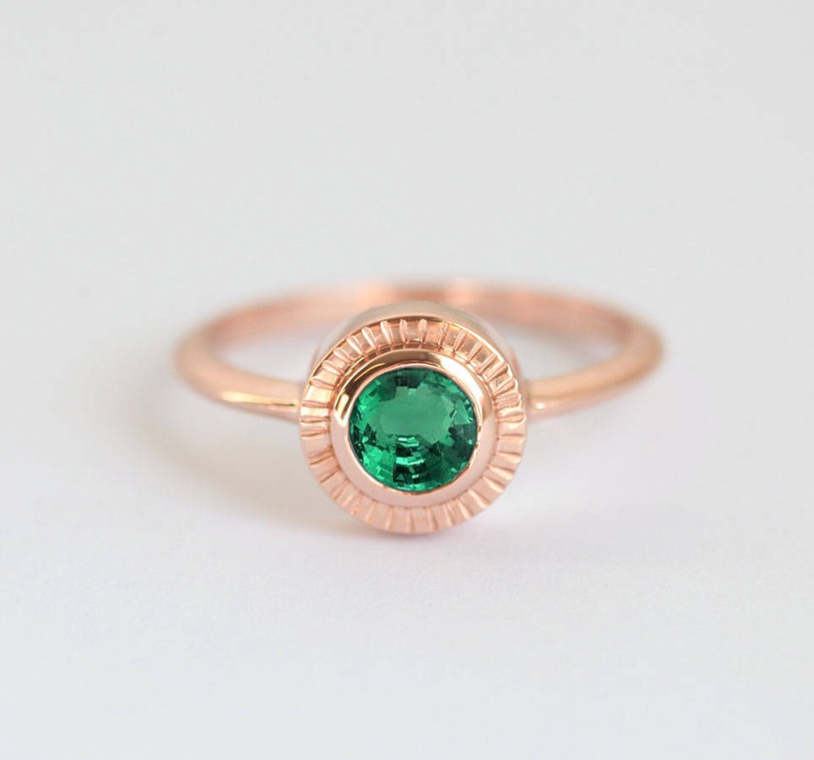 Round Emerald Ring Solitaire Natural Emerald Engagement Ring - Etsy