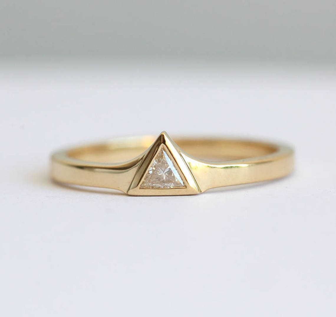 Modern Solitaire Ring With Triangle Cut Diamond Yellow Gold - Etsy
