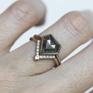 Shield Diamond Ring Set, Salt Pepper Diamond Ring Set With Shield ...