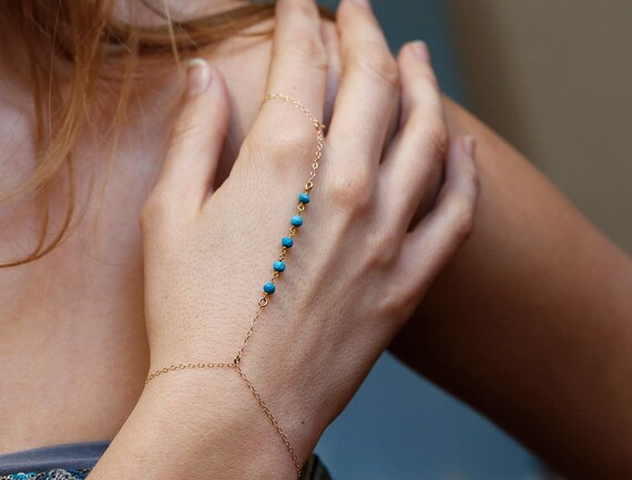 Items similar to Turqouise Finger Bracelet, Thin Finger Bracelet ...