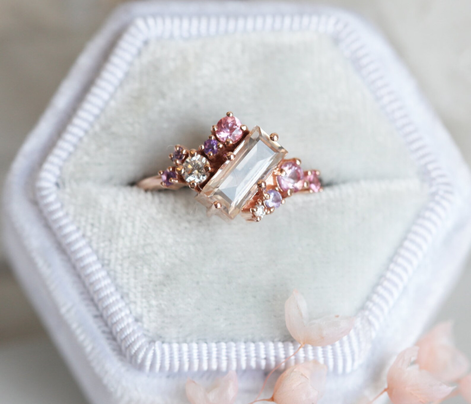 Morganite Cluster Engagement Ring Morganite Baguette Diamond - Etsy