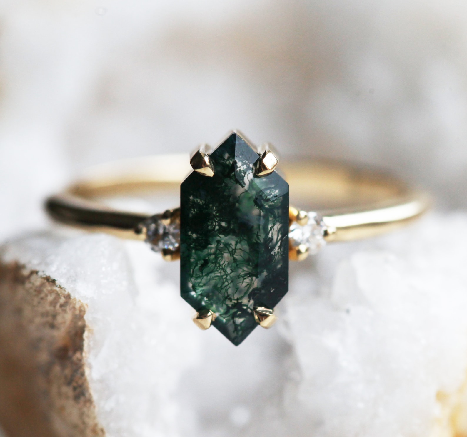 Moss Agate & Diamond Engagement Ring Unique Mossy Ring - Etsy