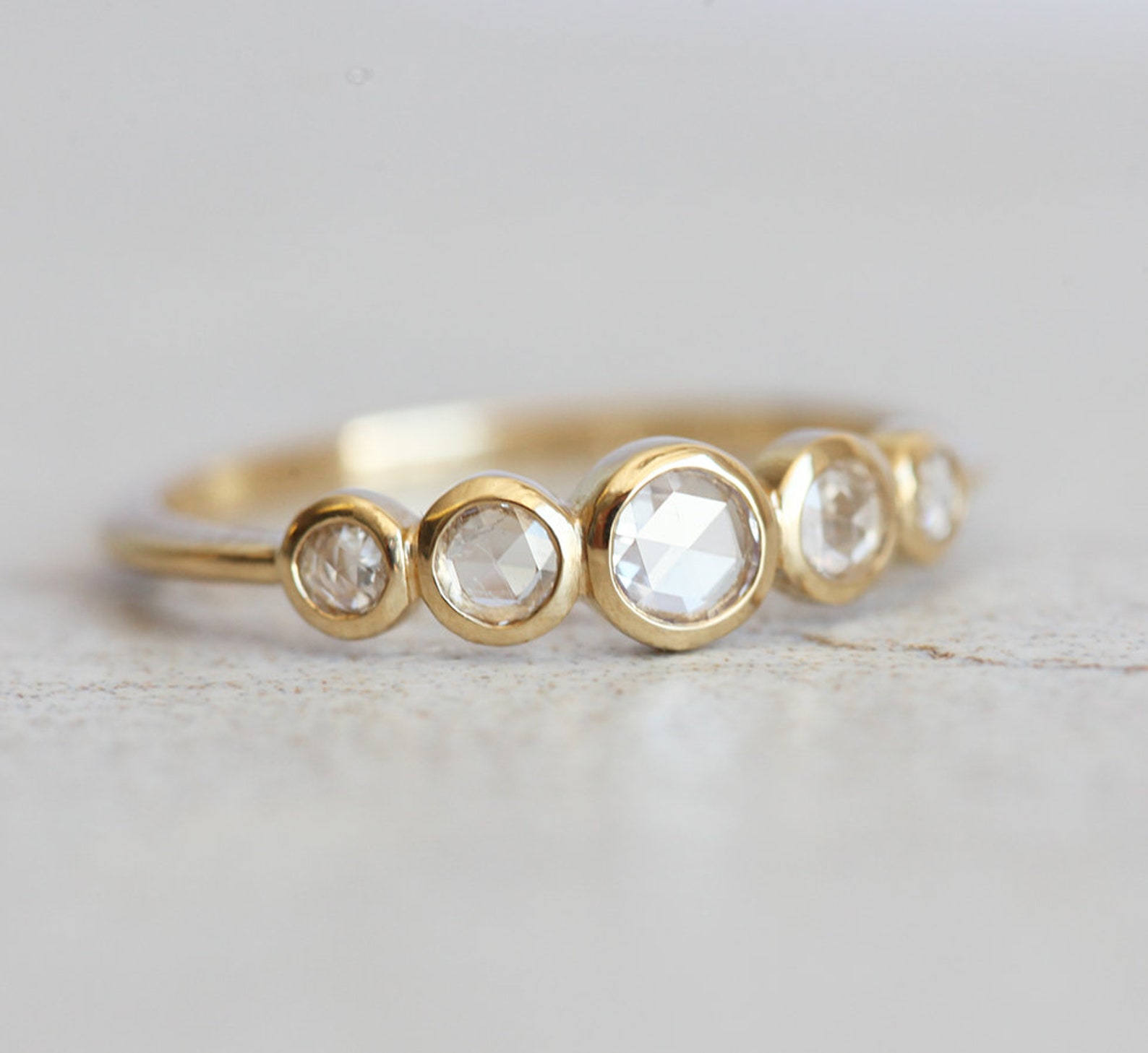 Five Stone Ring, Five Diamond Band, White Rose Cut Diamond Band ...