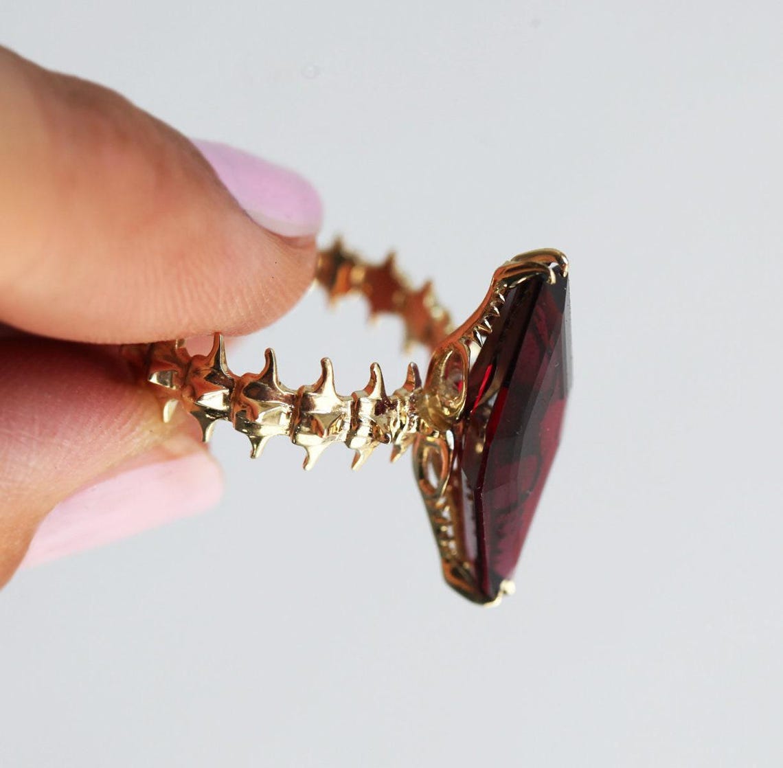 Red Garnet Snake Ring, Skeleton Ring, Unique Garnet Ring in 14k or 18k ...