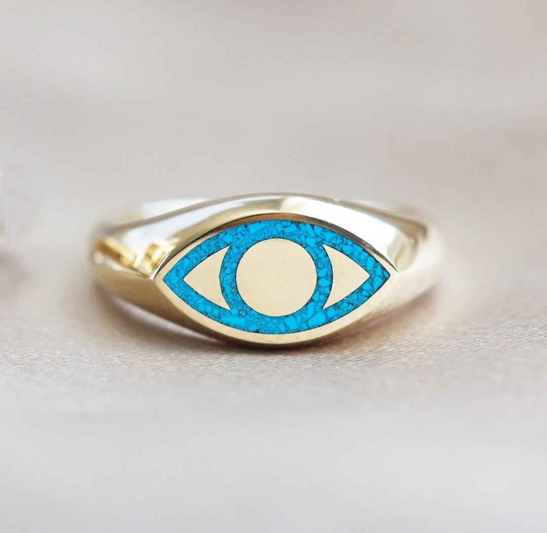 Gold Turquoise Eye Ring, Gold Signet Ring With Turquoise Inlay Eye - Etsy