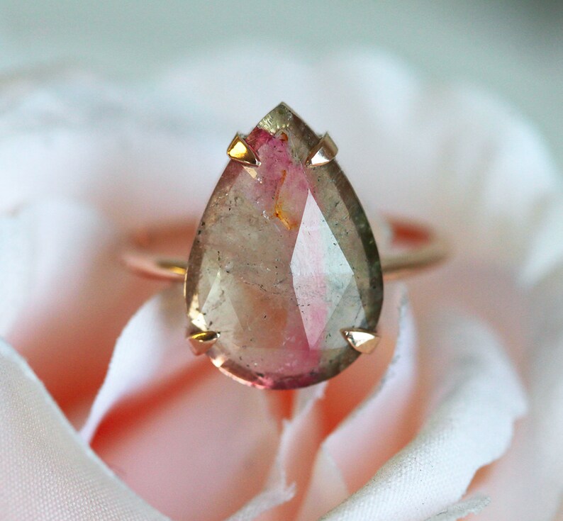 Watermelon Tourmaline Ring Pink Gemstone Engagement Ring - Etsy