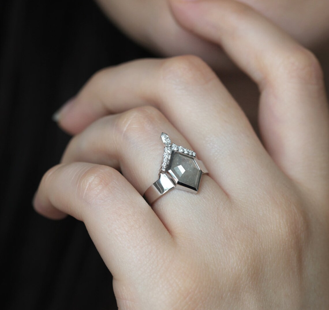 Hexagon Diamond Ring Unique Diamond Engagement Ring With - Etsy