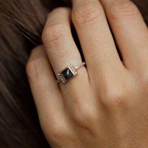 Square Black Diamond Ring Rose Gold Modern Rose Gold Diamond - Etsy