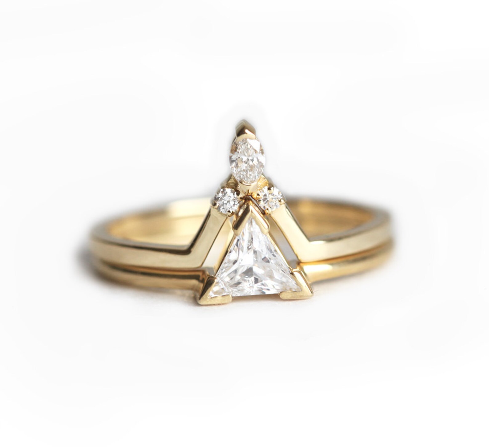Triangle Diamond Ring Set 14k or 18k Solid Gold 0.3 Carat - Etsy