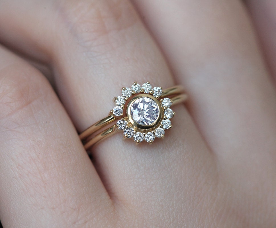 Half Carat Diamond Engagement Ring Set Round 0.5ct Diamond | Etsy