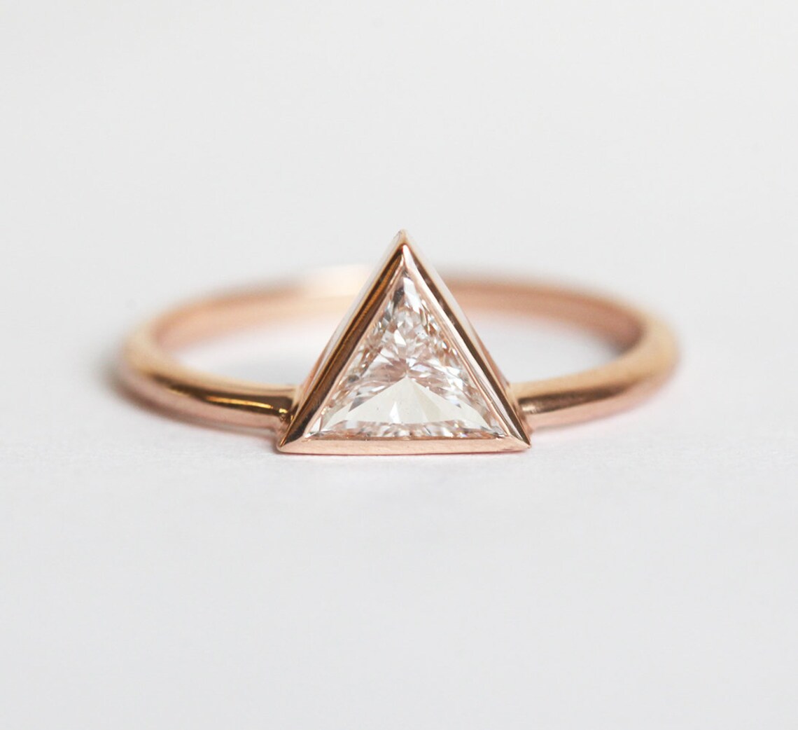 Triangle Diamond Ring Triangle Engagement Ring in Rose Gold - Etsy