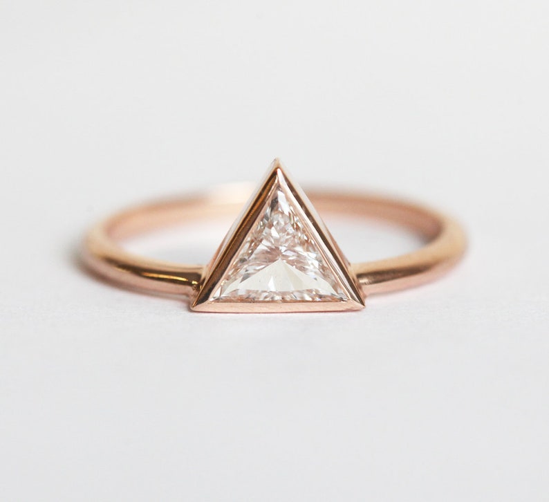 Triangle Diamond Ring Triangle Engagement Ring in Rose Gold - Etsy