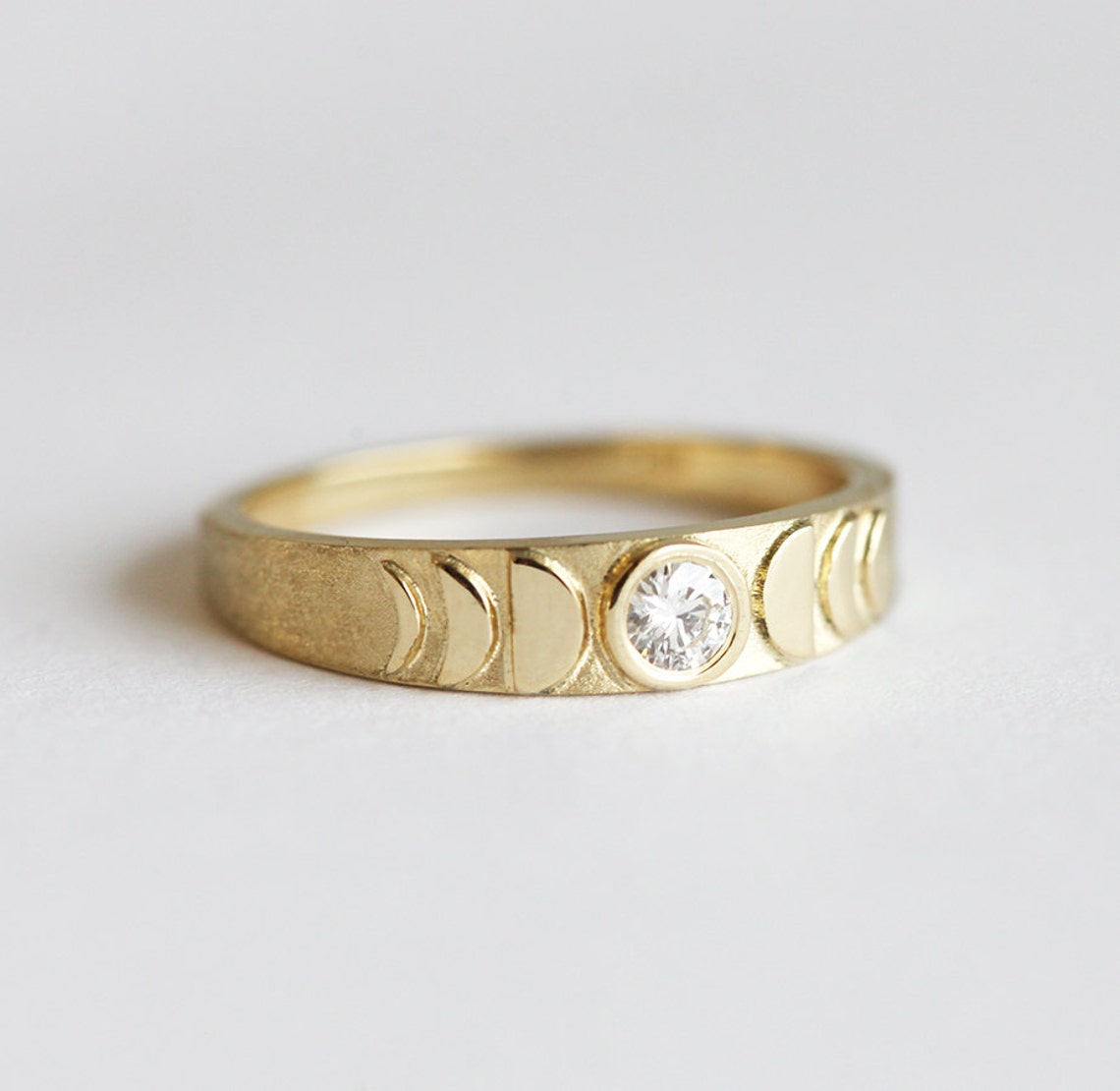 Moon Phase Ring Full Moon Diamond Ring Crescent Band 14k or - Etsy