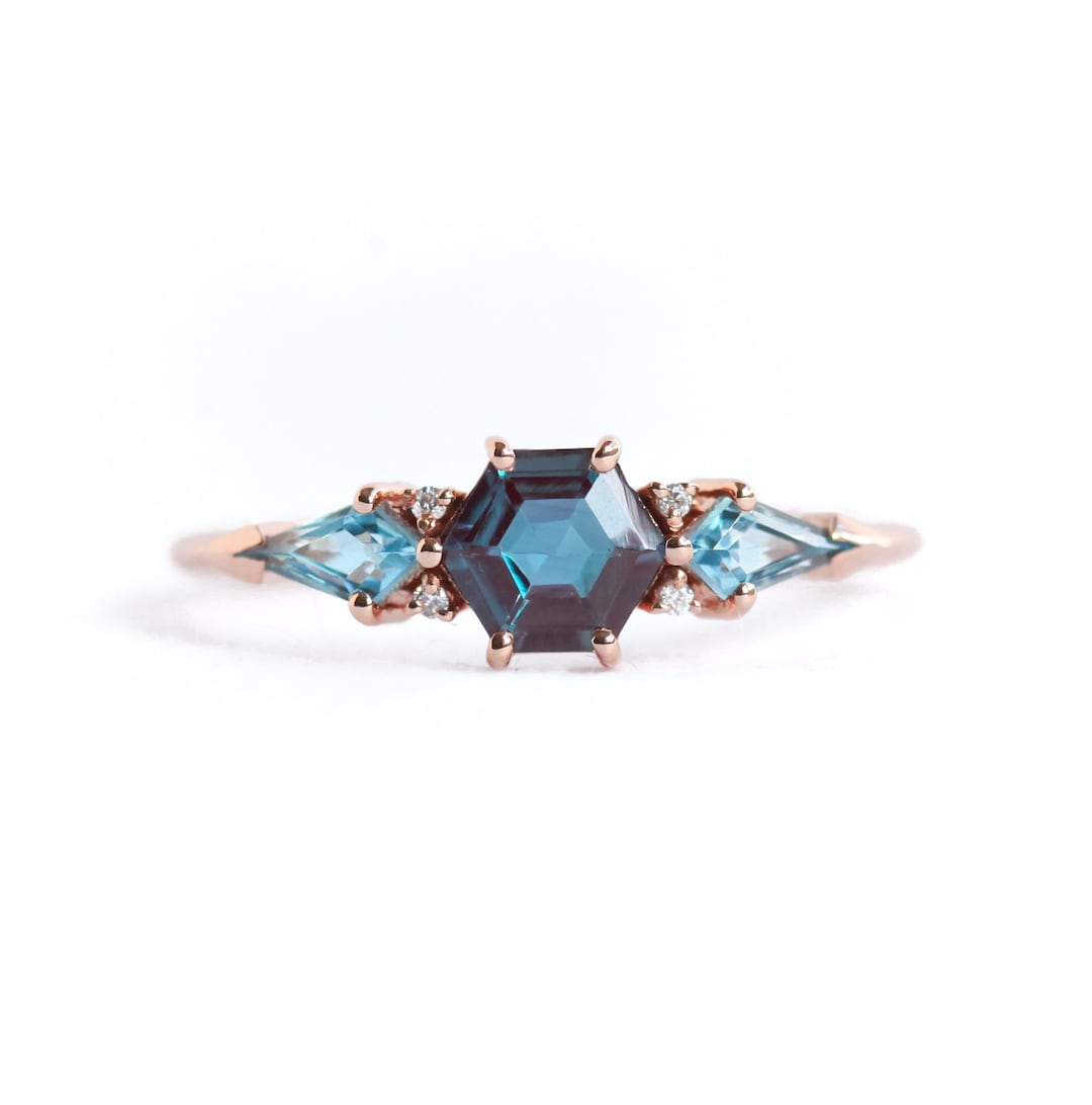 Hexagon Alexandrite Cluster Ring Unique Alexandrite - Etsy