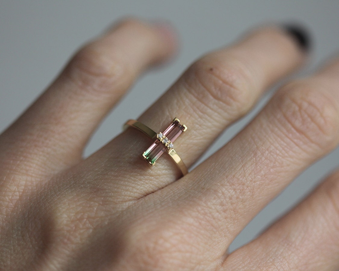 Watermelon Tourmaline Ring Unique Engagement Ring Bicolor - Etsy Australia
