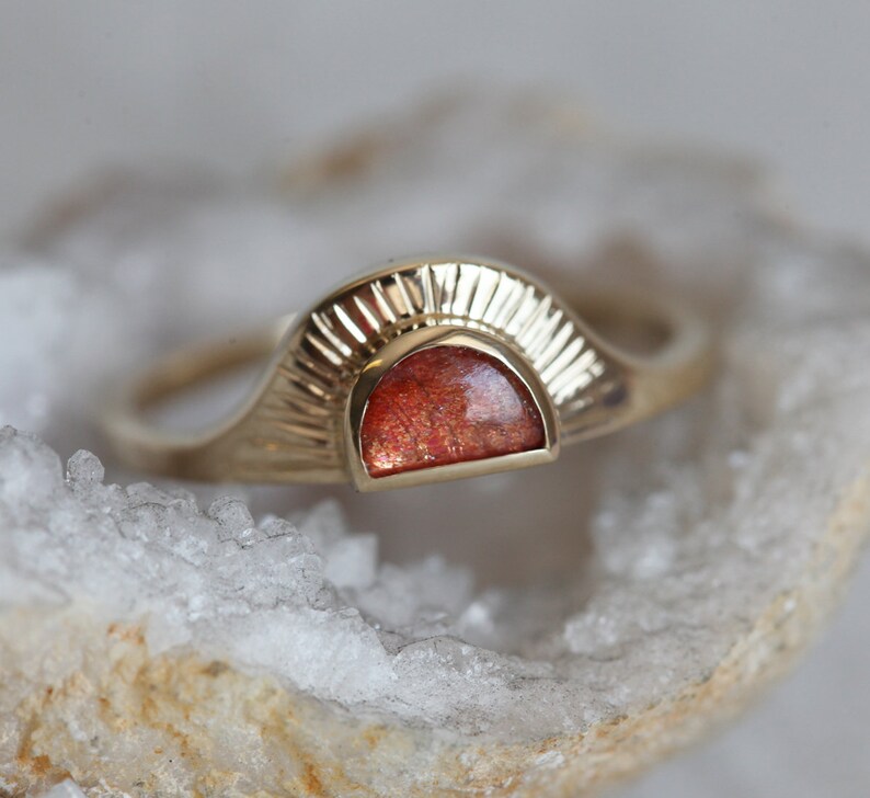 Unique Engagement Ring Set Sunset Ring Set Sunstone | Etsy
