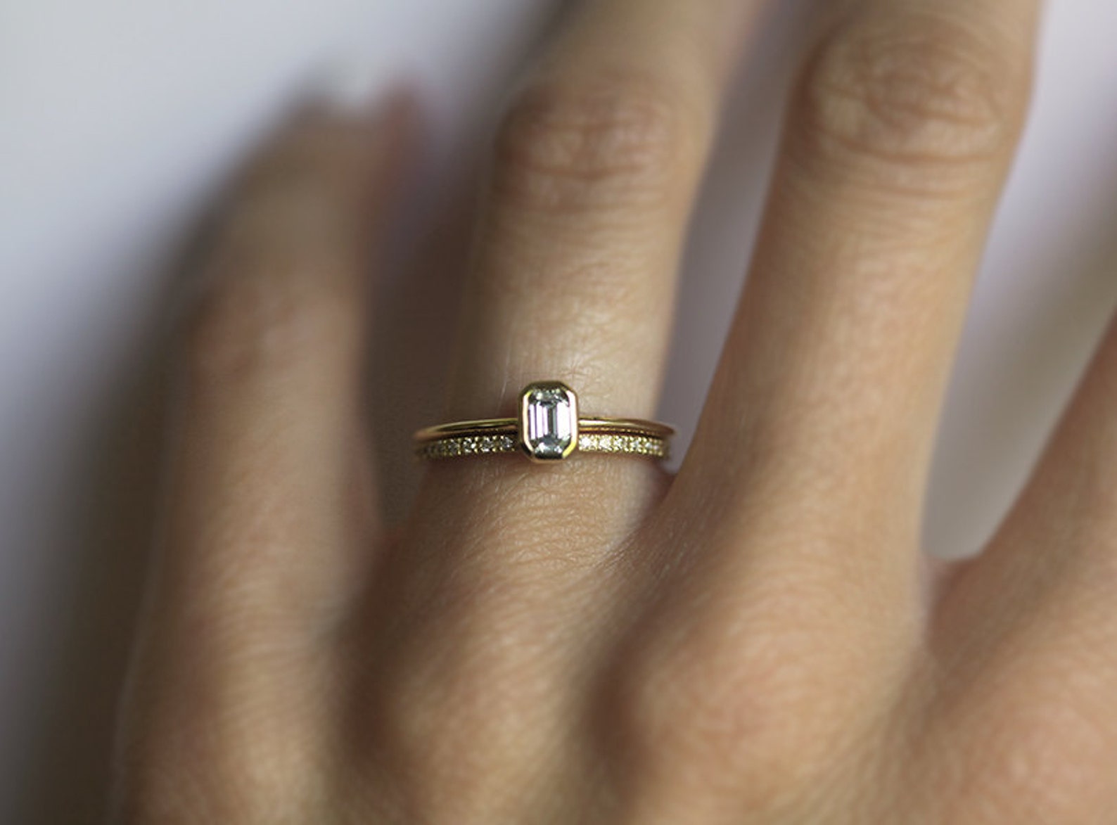 Diamond Engagement Ring Set Emerald Cut Diamond Ring 0.3ct - Etsy