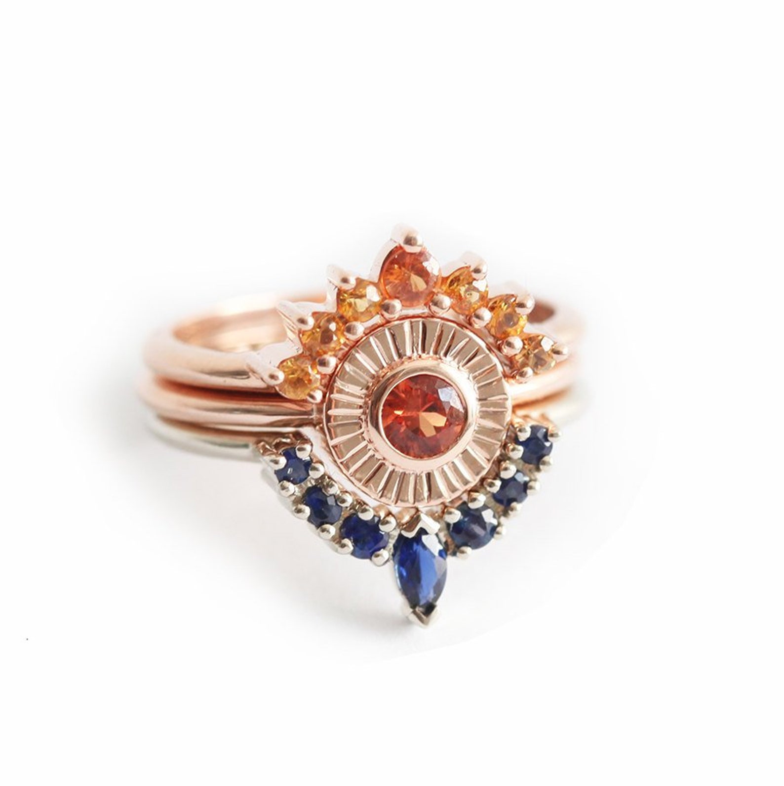 Sunset Ring Set Diamond Sun Ring With Curved Diamond Crown - Etsy
