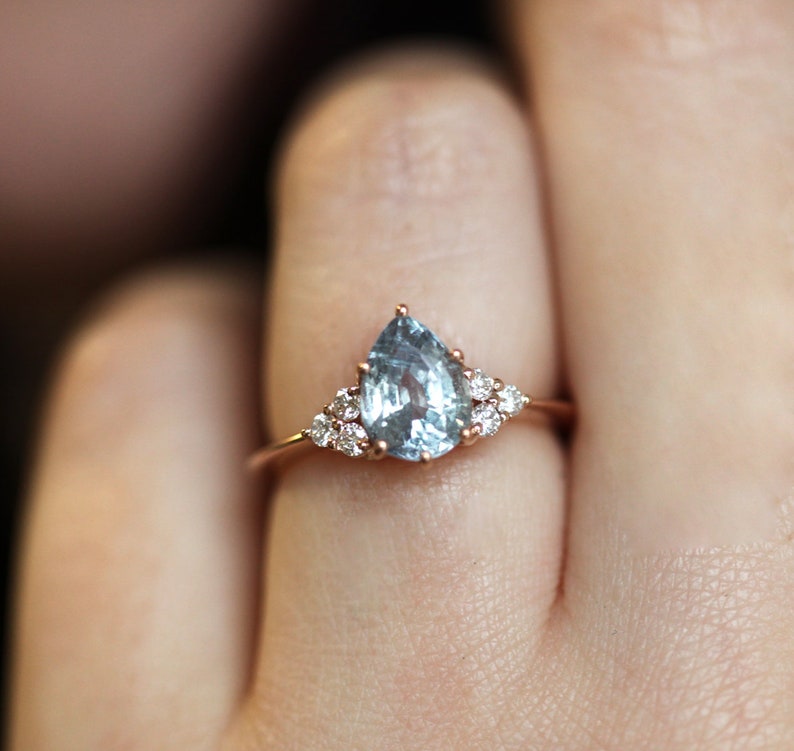 Mood Stone Ring Mood Sapphire Ring Silvery Bluish Green Pear - Etsy