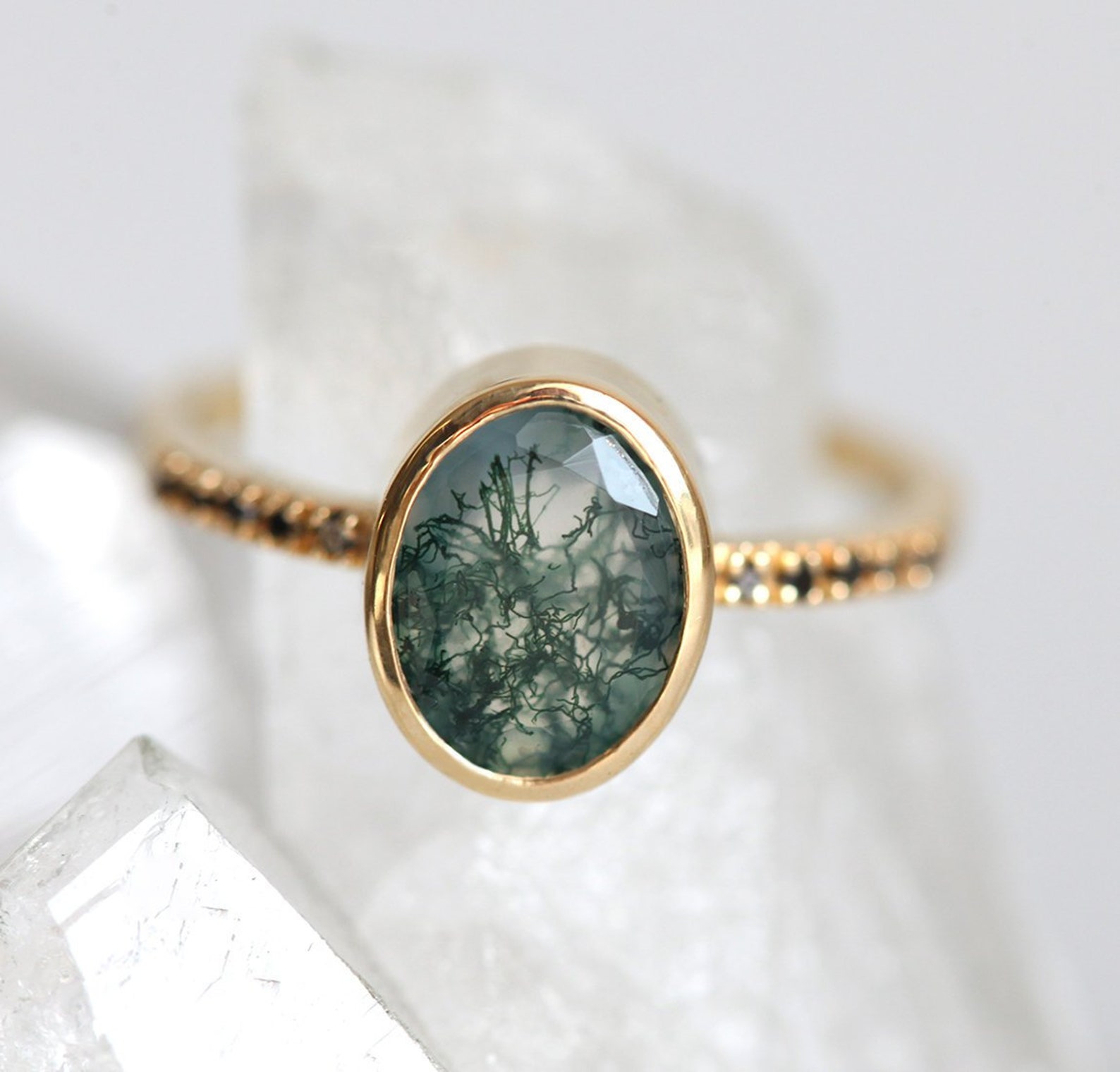 Moss Agate Ring Oval Cut Engagement Ring Green Mossy Stone & - Etsy