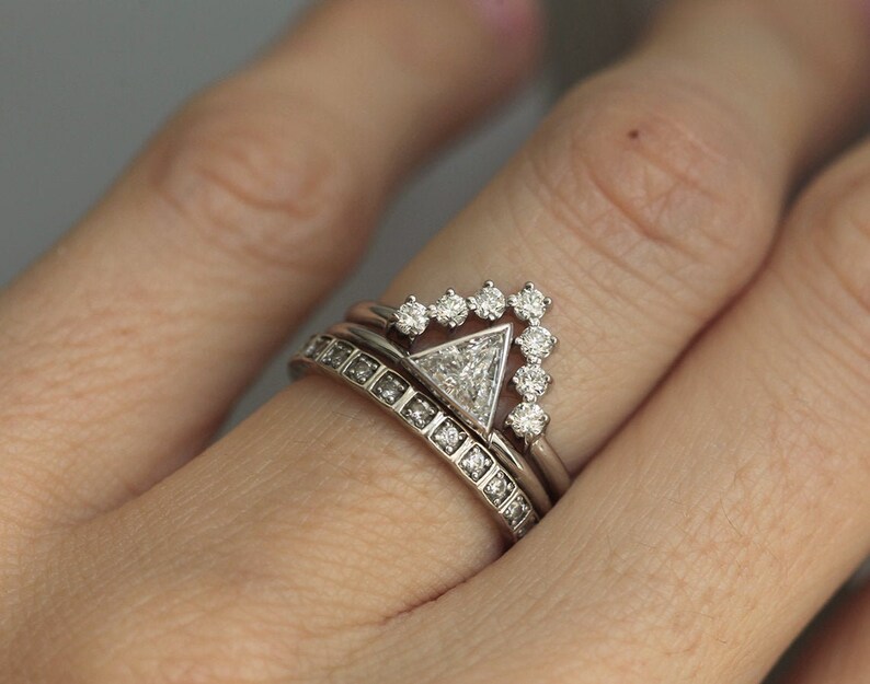 Diamond Wedding Ring White Engagement Set Trillion - Etsy Canada