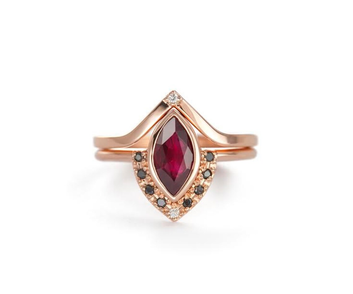 Natural Ruby Engagement Ring Rose Gold Marquise Engagement - Etsy