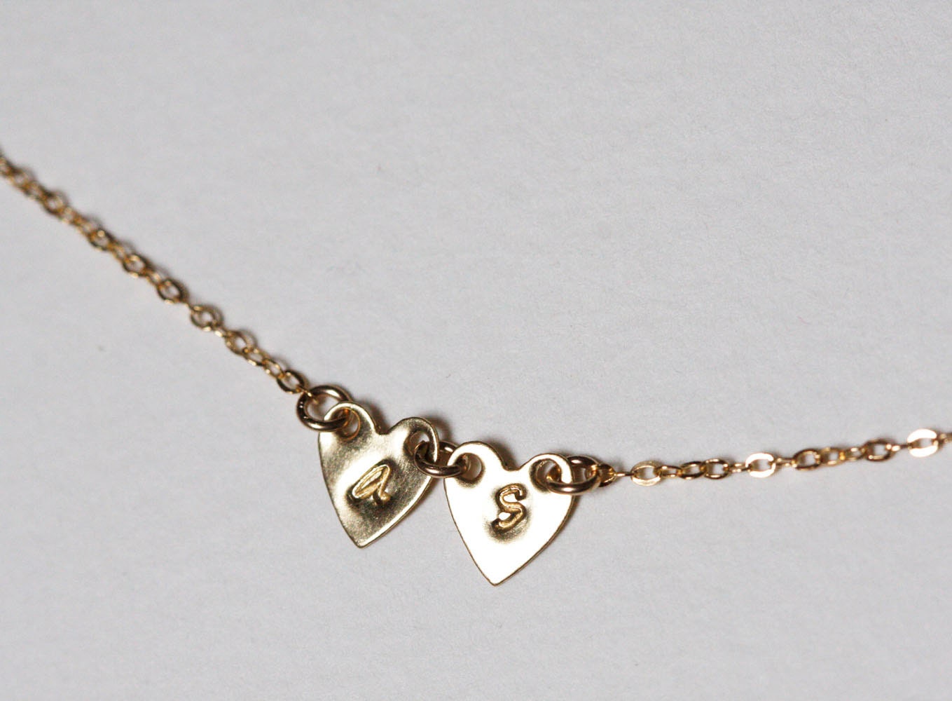 14k SOLID Gold Two Initial Necklace Solid Gold Yellow Gold - Etsy