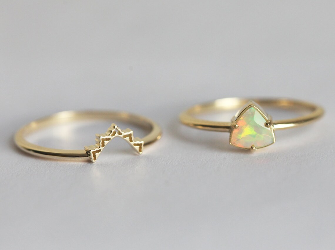 Opal Engagement Ring Set Opal Wedding Ring Lace Wedding Set | Etsy