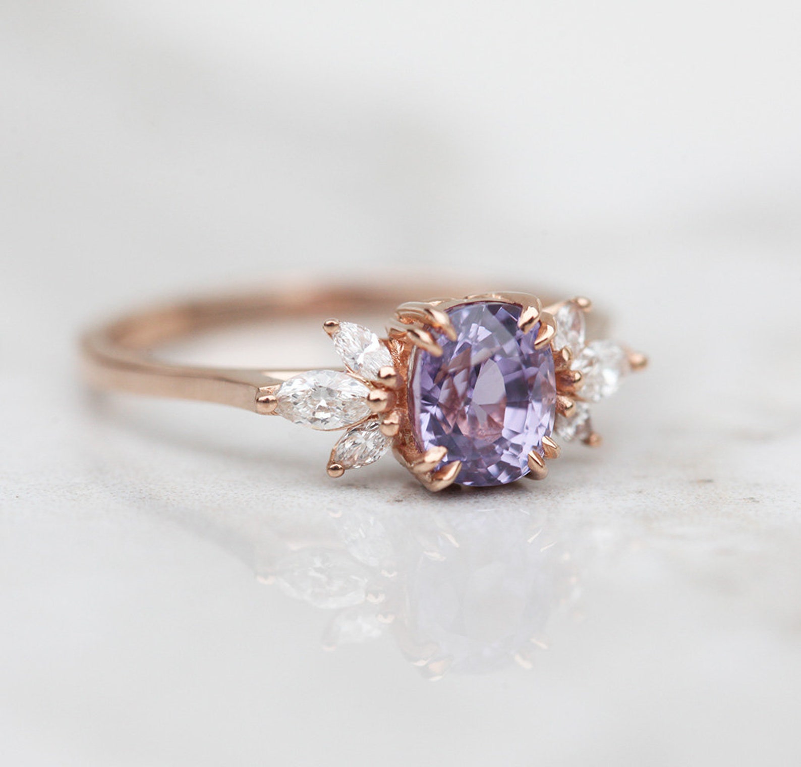 Lavender Sapphire Ring Purple Engagement Ring Pastel Floral - Etsy
