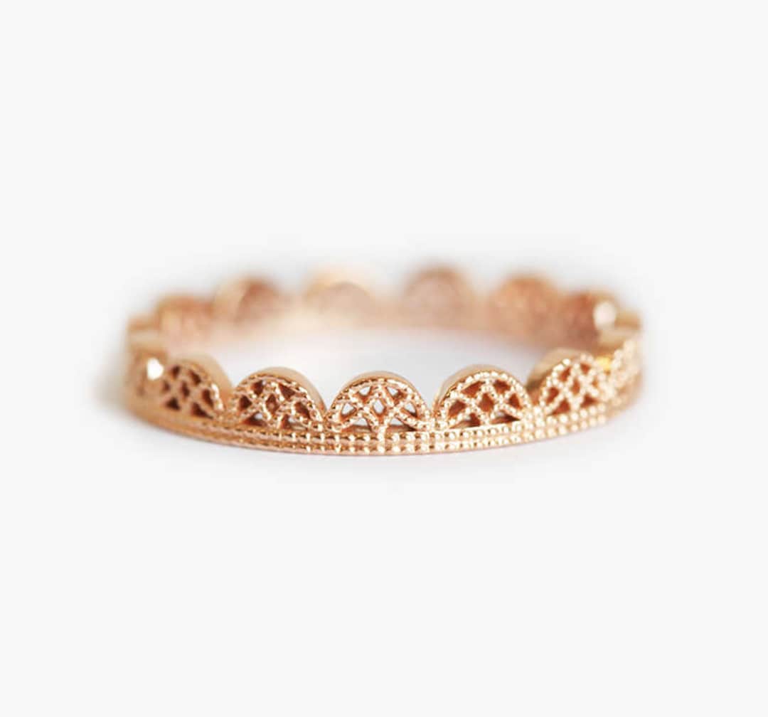 Gold Filigree Ring, Rose Gold Lace Band, Delicate Lace Wedding Ring in ...