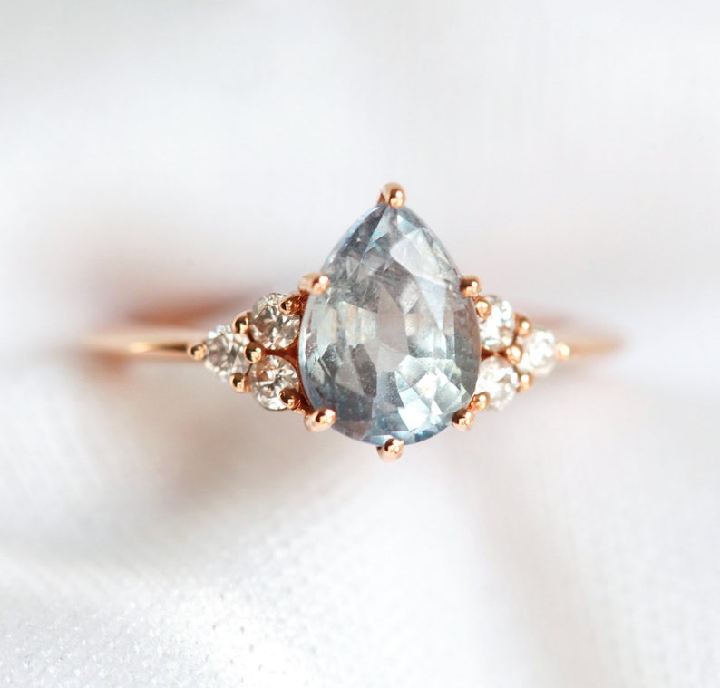 Mood Stone Ring Mood Sapphire Ring Silvery Bluish Green Pear - Etsy