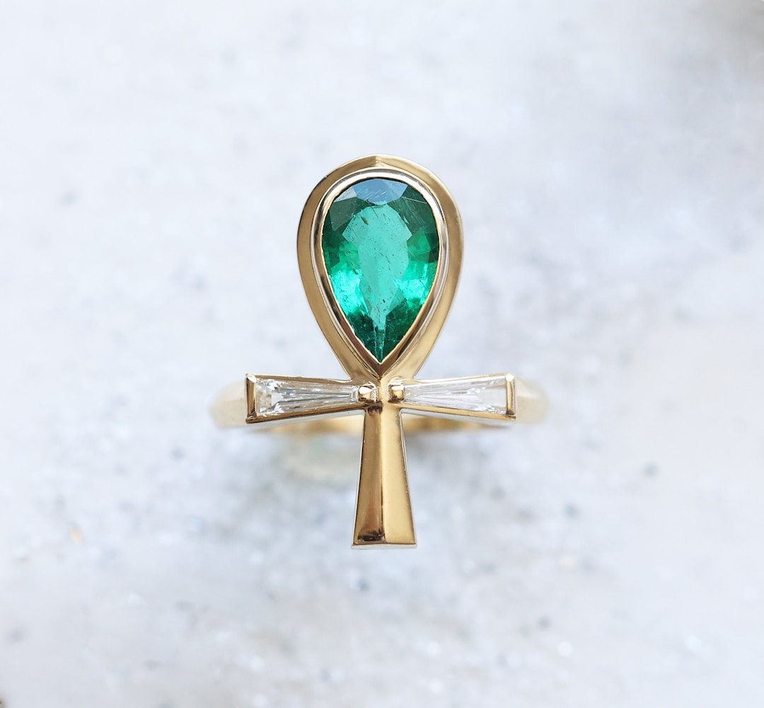 Emerald Diamond Ankh Ring, Emerald Ankh Ring Symbol Ring Cross - Etsy