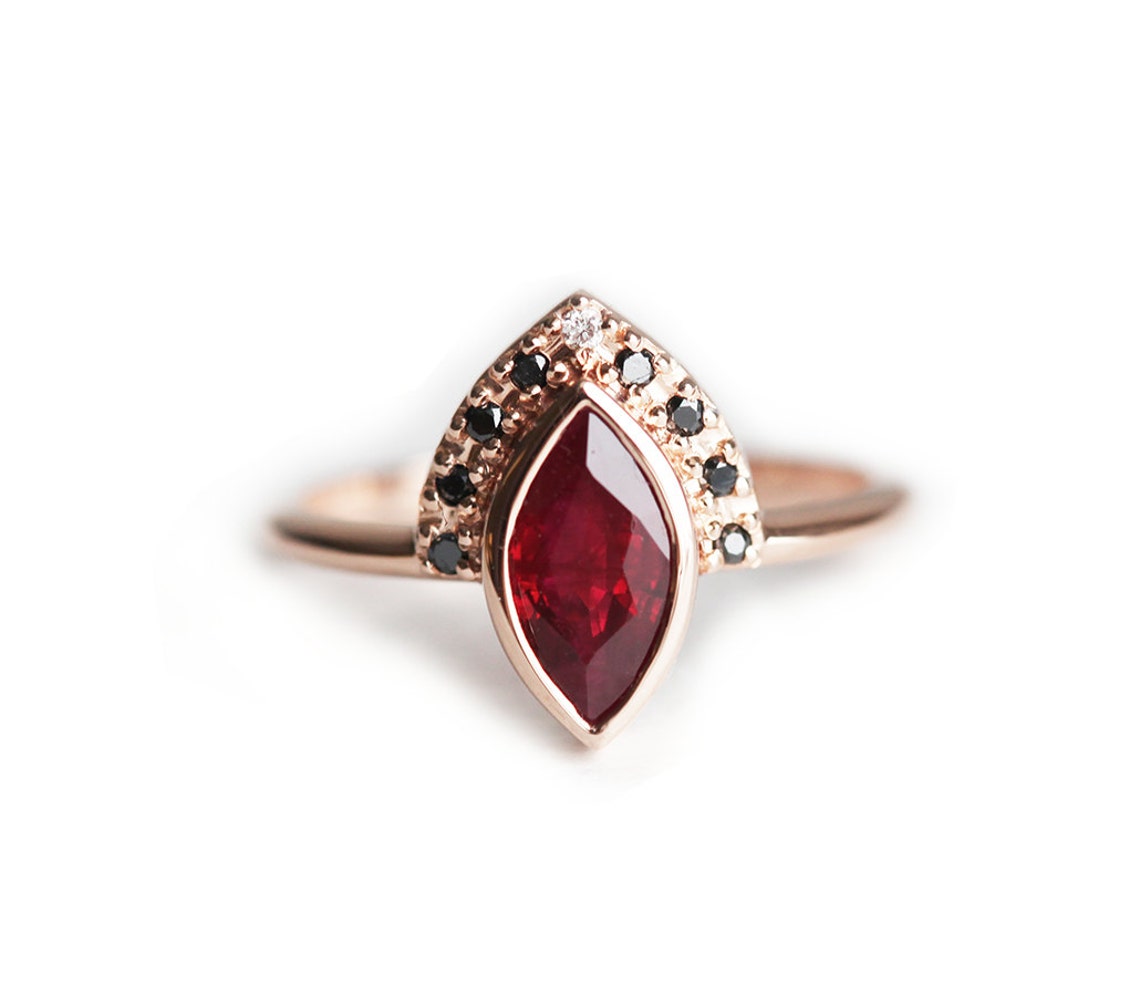 Natural Ruby Engagement Ring Rose Gold Marquise Engagement - Etsy