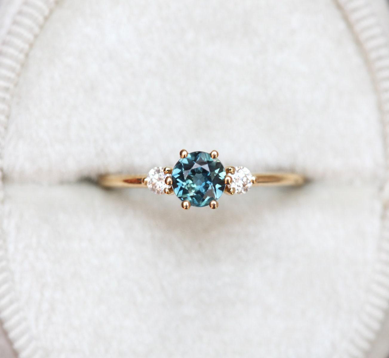 Three stone diamond sapphire ring Etsy